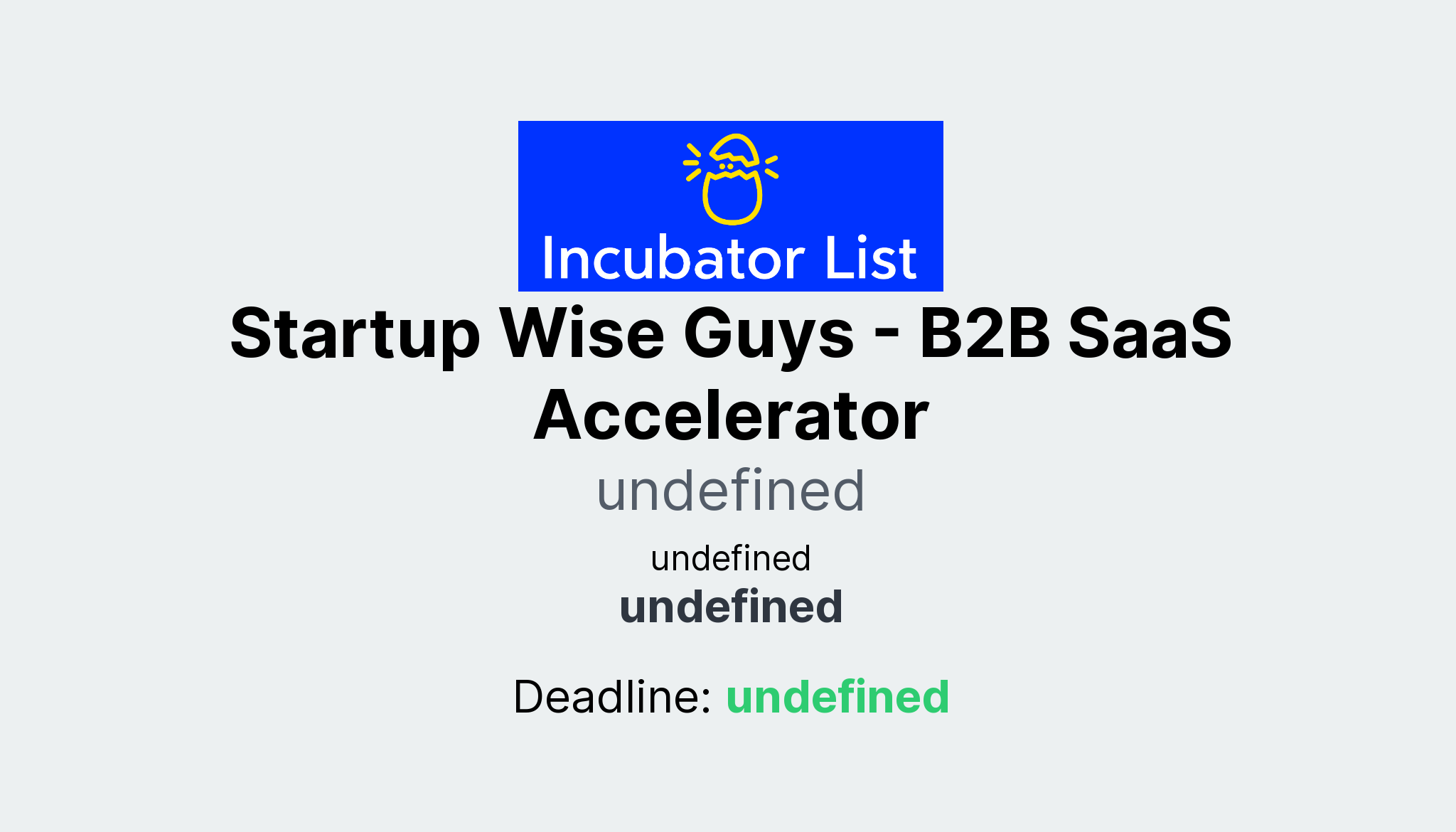 Startup Wise Guys - B2B SaaS Accelerator - Key Information